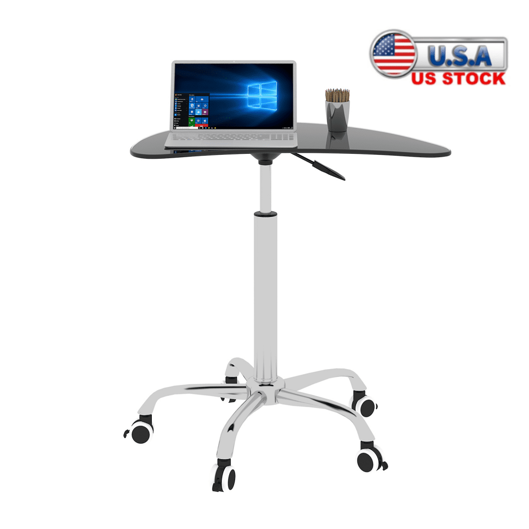 Tcbosik Mobile Standing Desk, Small Desk Workstation with Tempered ...
