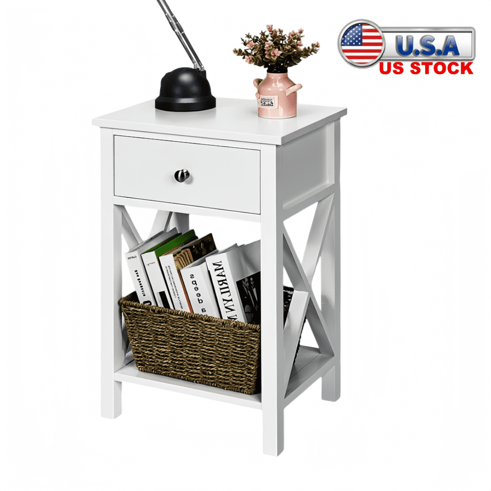 Tcbosik Bedside Table with Storage Drawer and Open Shelf, Night Stand ...