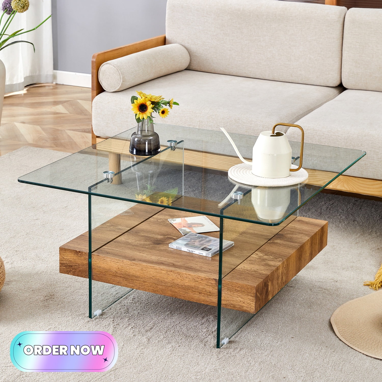 Tcbosik Modern Coffee Table, Small Cocktail Table with Storage Shelf, 2 ...