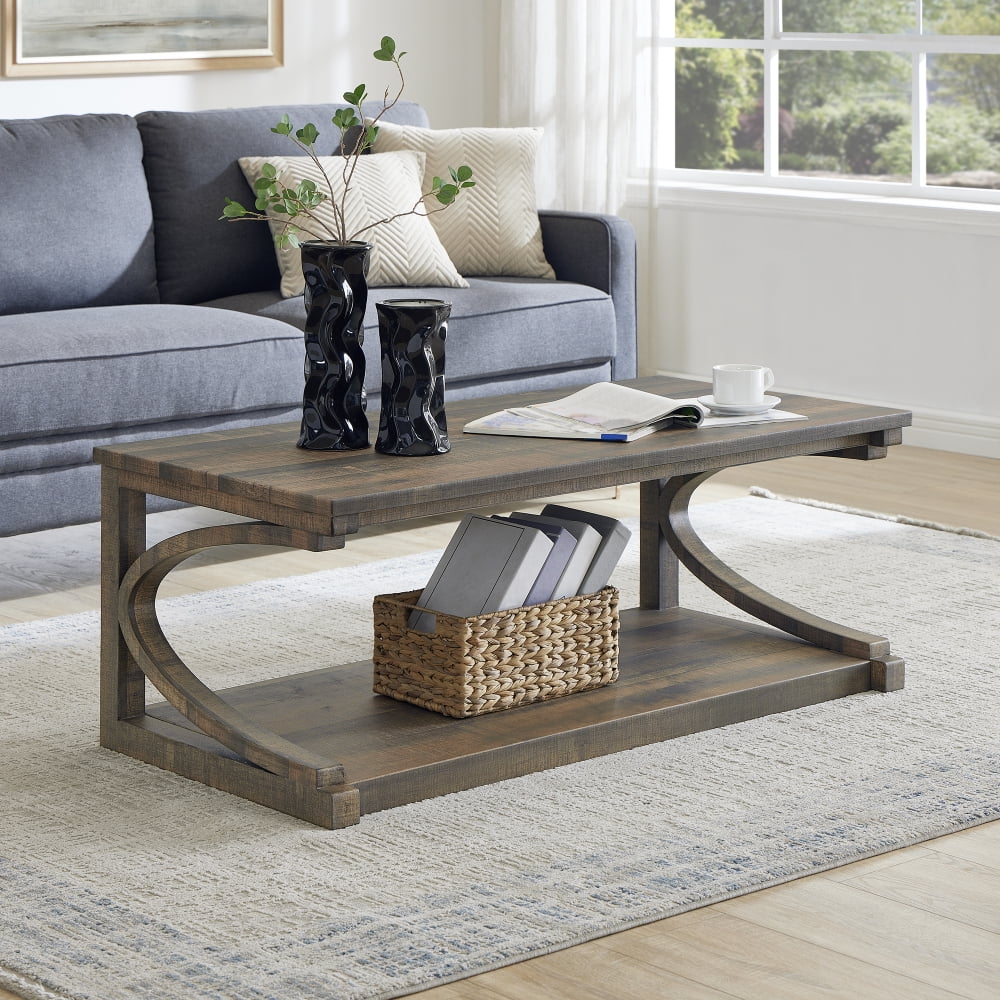 Tcbosik Modern Coffee Table with Open Shelf, 2-Tier Rectangle Center ...