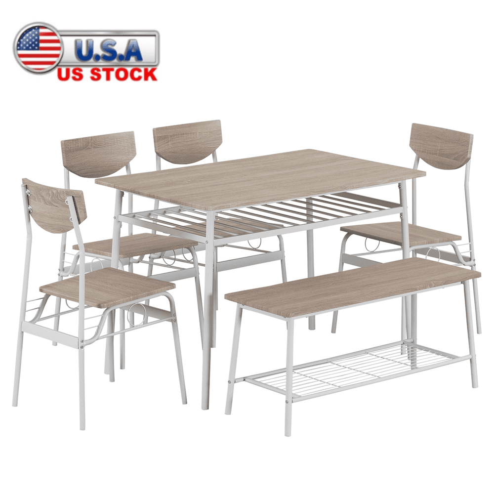 Tcbosik 6-Piece Dining Set, Kitchen Table and Bench with Open Shelf, 4 ...