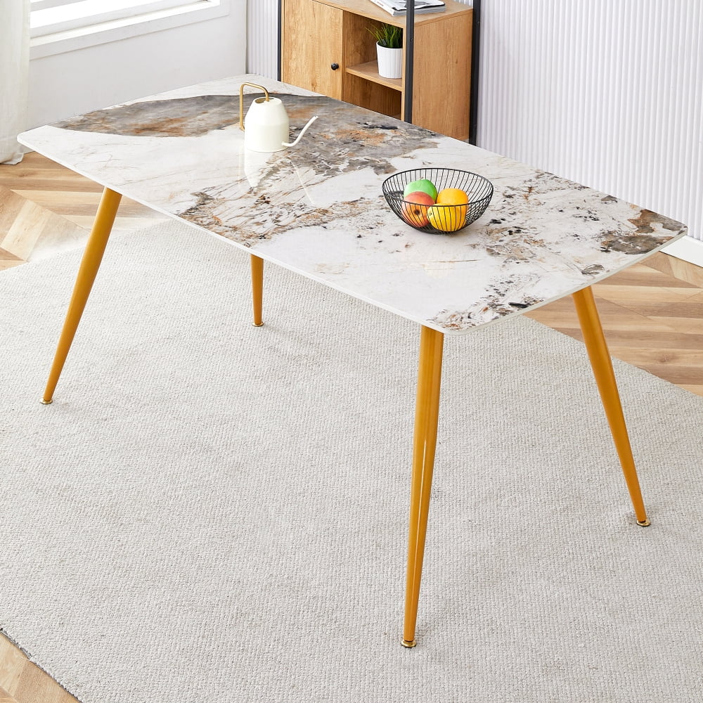 Tcbosik Modern Dining Table with Sintered Stone Top, Minimalist Kitchen ...