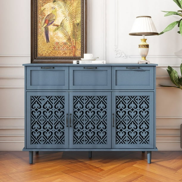 Tcbosik Modern Farmhouse Sideboard Buffet Cabinet, 3 Carved Doors ...