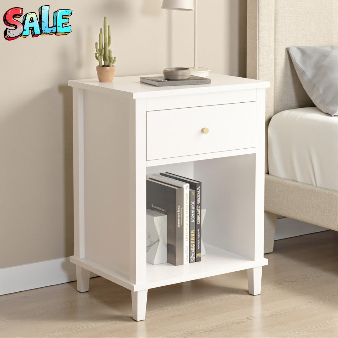 Tcbosik Modern Nightstand with 1 Drawer & Open Storage Shelf, Small ...