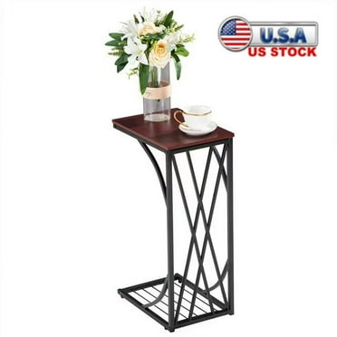 C Shaped End Table for Sofa, Adjustable Height Slim Side Table for ...