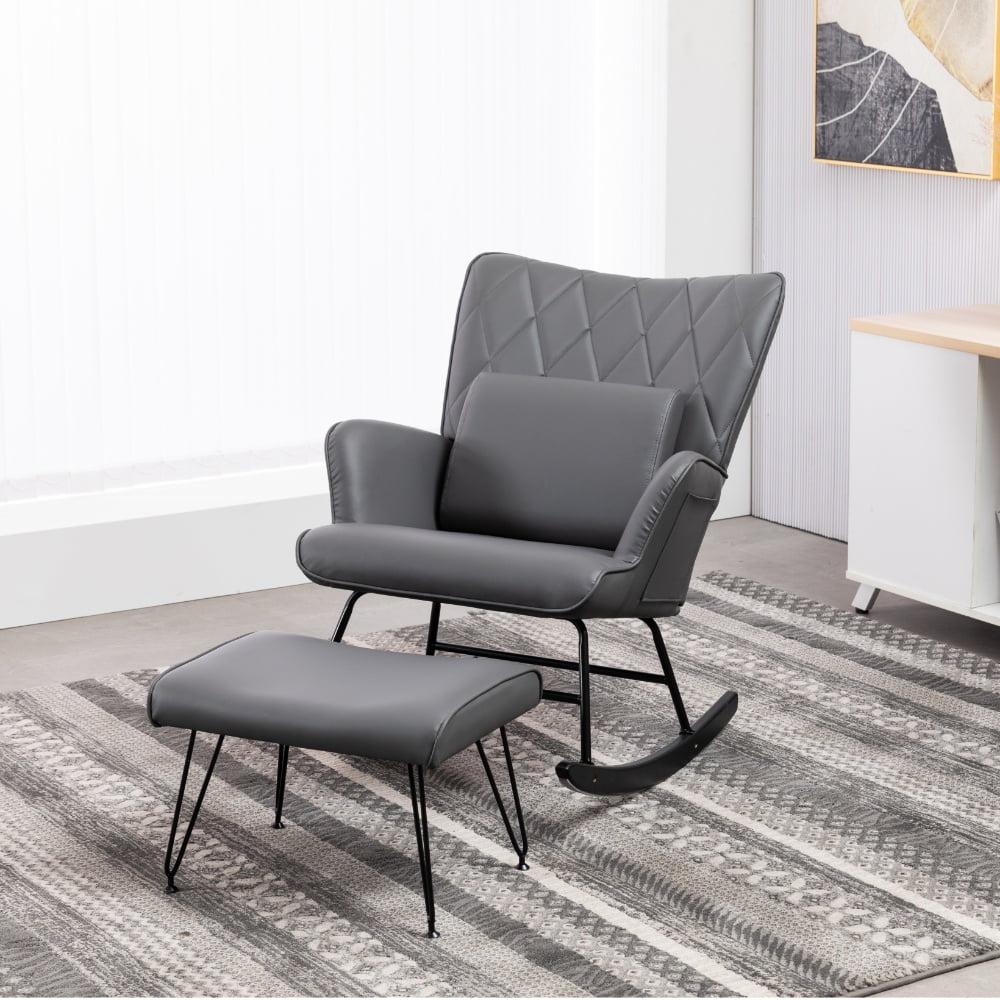 Tcbosik Modern Upholstered Rocking Chair with Ottoman - Glider Rocker ...
