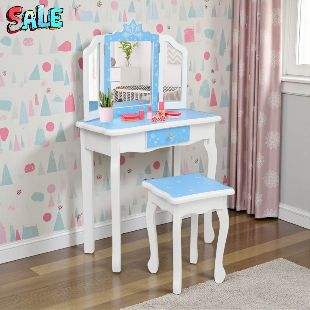 Tcbosik Modern Vanity Table and Stool Set with Tri-Fold Mirror ...