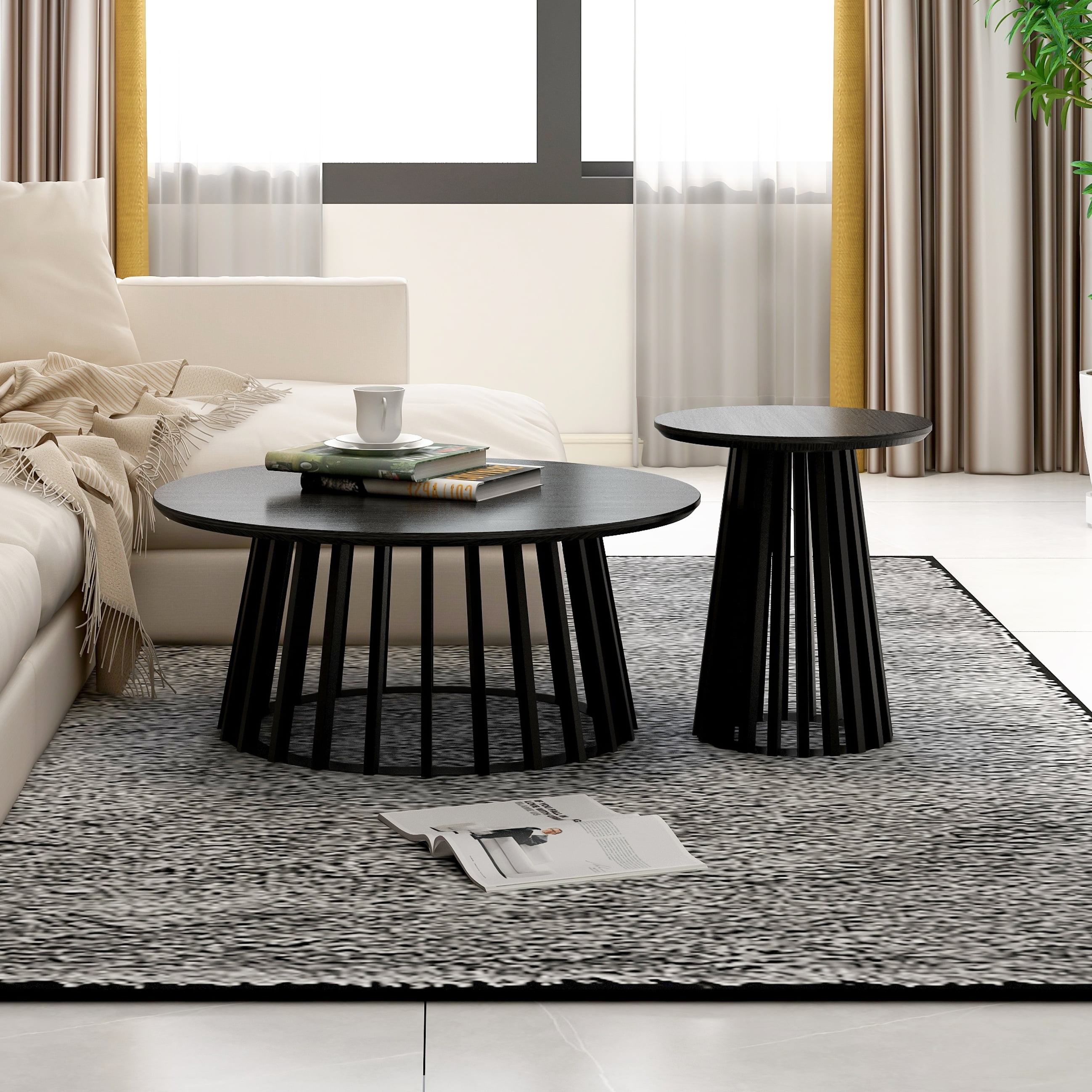 Tcbosik Nesting Coffee Table Set of 2, 31.5"&15.75" Round Coffee Tables ...
