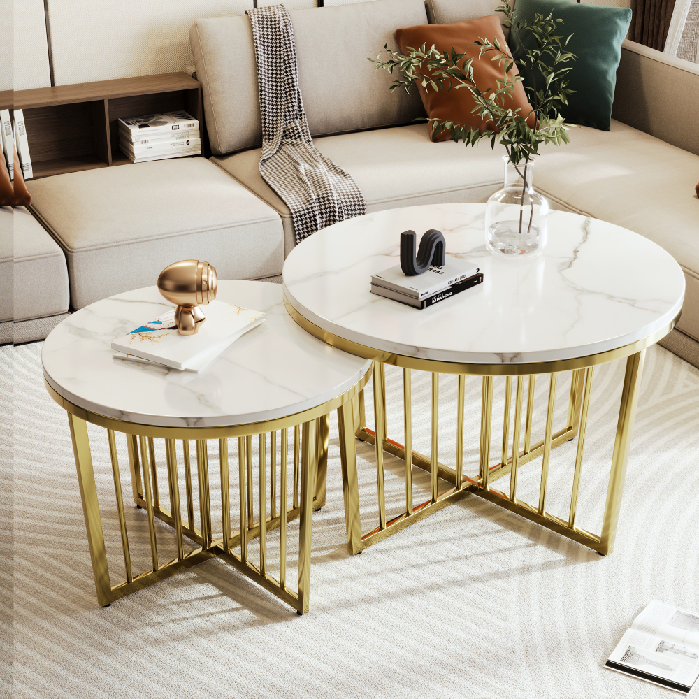 Tcbosik Nesting Coffee Table Set of 2, Cocktail Table with Marble Top ...