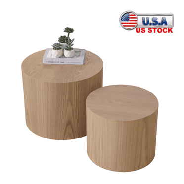 "Gexpusm Wood Side Round Coffee Table Set of 2, Natural Oak, 31.5""L x ...
