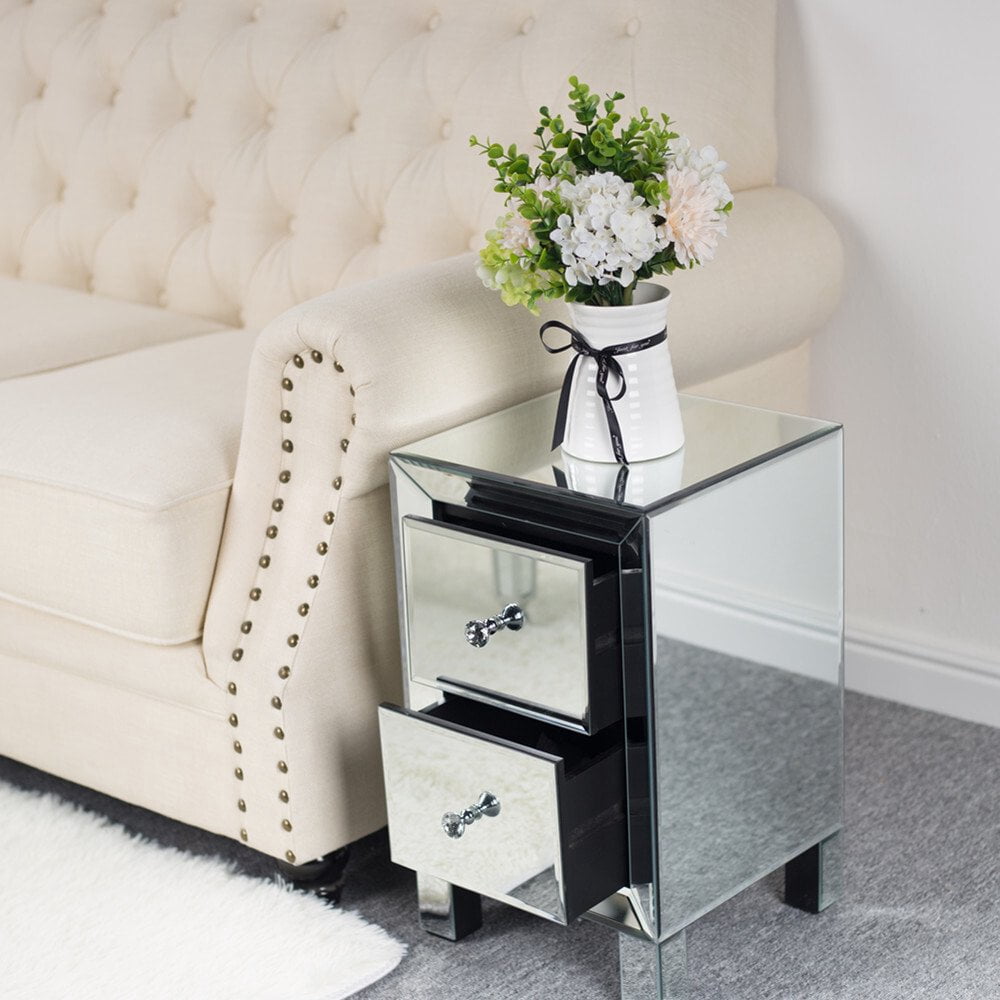 Tcbosik Nightstand Mirrored with 2 Drawers, Silver Accent Side Table ...