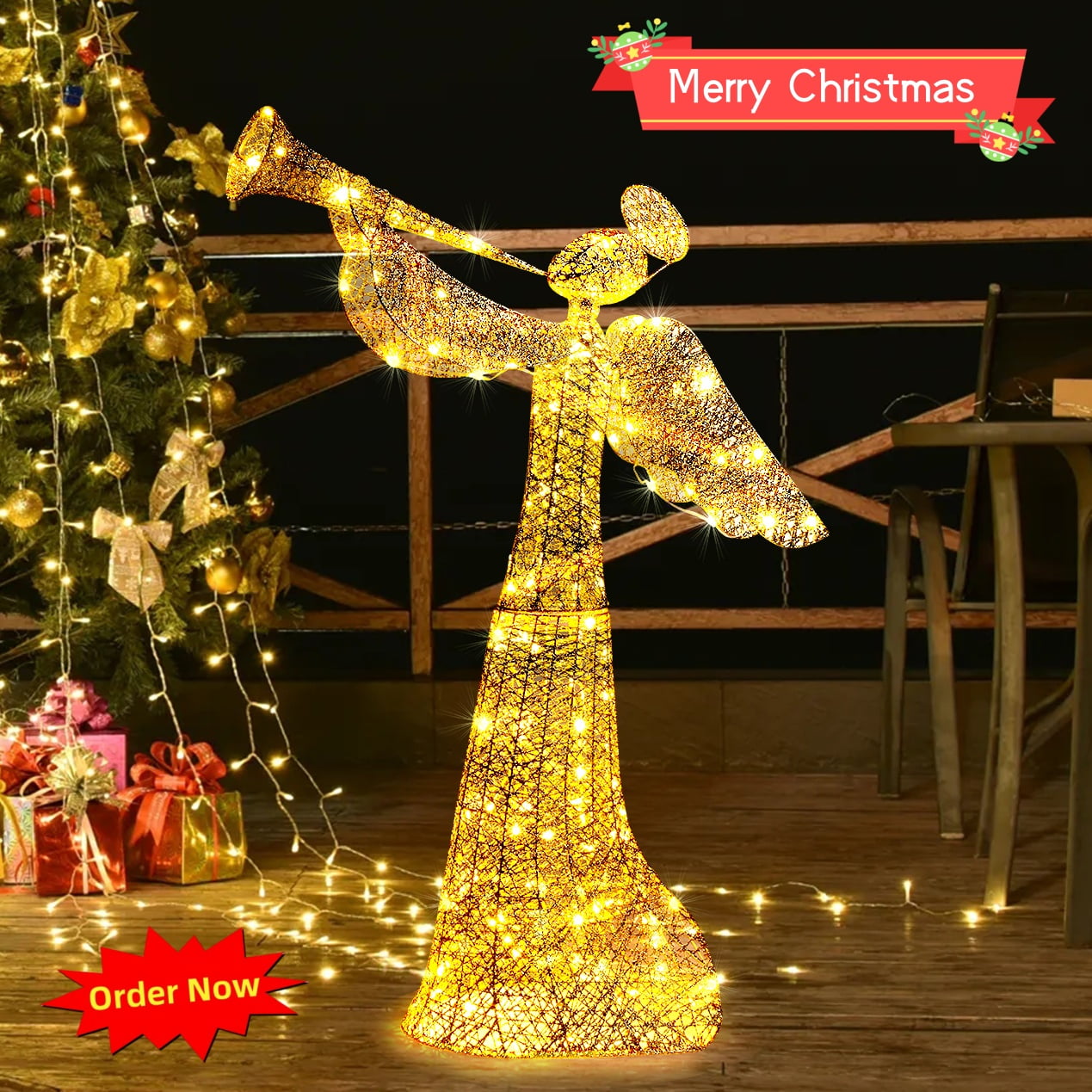 Tcbosik Outdoor Christmas Lighted Angel, 4ft Xmas Pre-Lit Angel ...