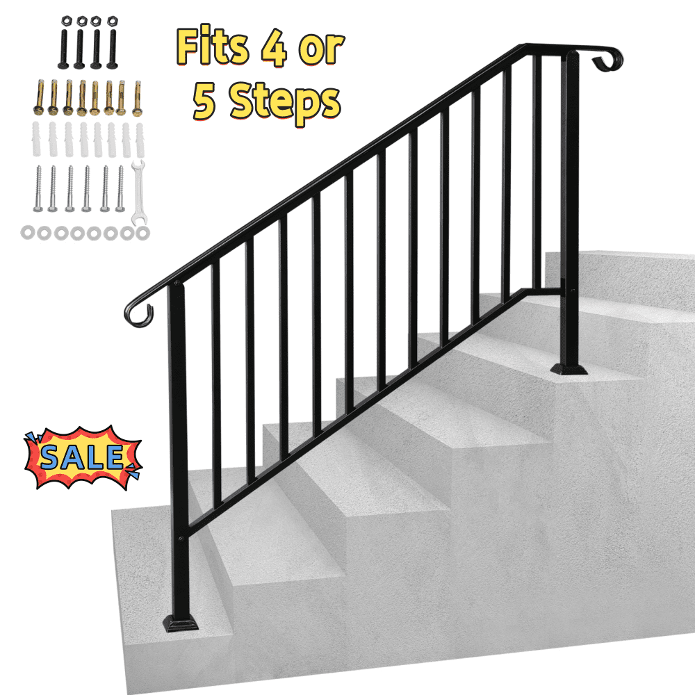 Tcbosik Outdoor Handrail, 4 Step Stair Handrail Fits 1 to 5 Steps ...