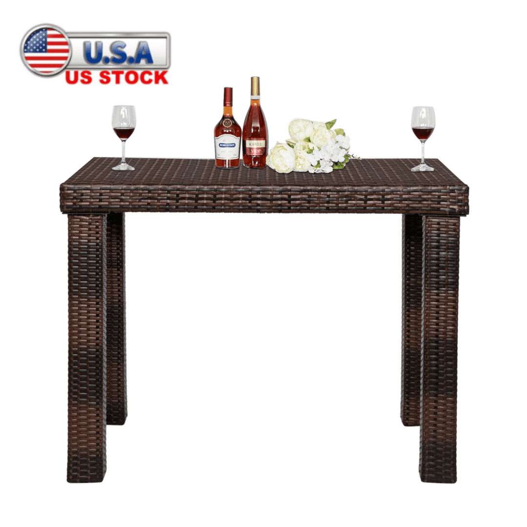 Tcbosik Patio Bar Table, 35.8" H Outdoor Rattan Bar Dining Table for ...