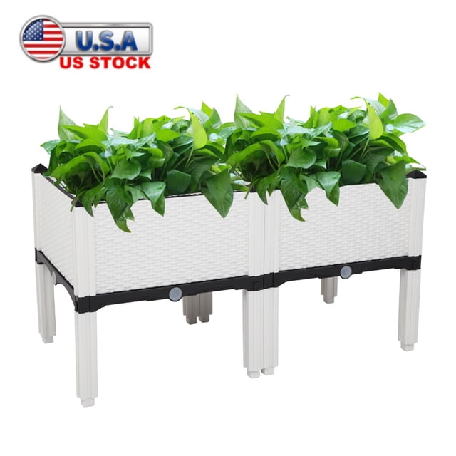 Tcbosik Plastic Planter Boxes Set of 2, Rectangular Flower Garden Bed ...