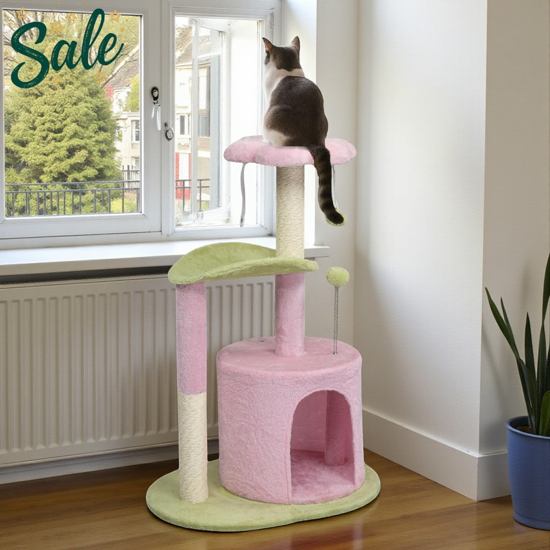 Tcbosik Plush Cat Tree with Cozy Condo, 31.5-Inch Multi-Level Cat Tower ...