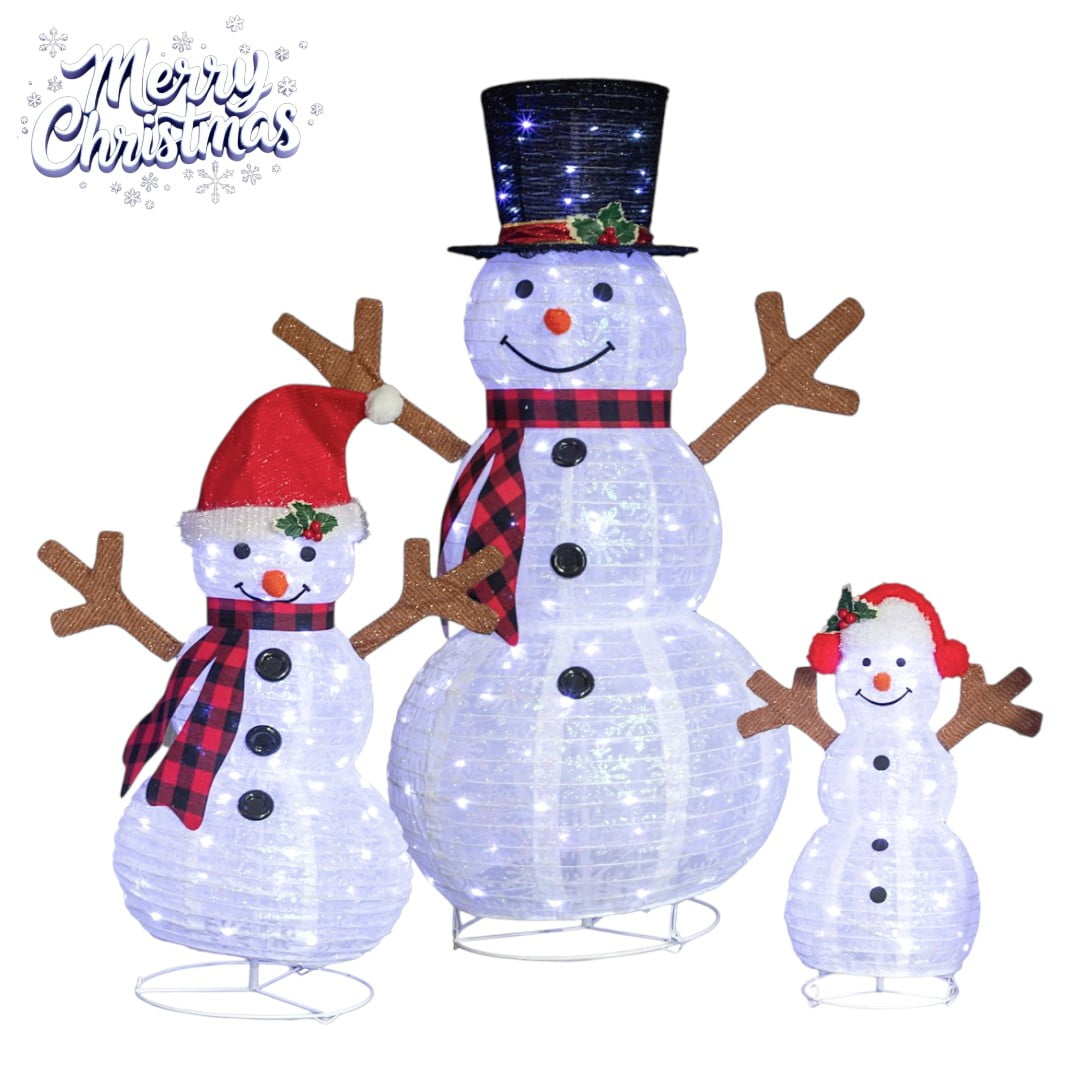 Tcbosik Pre-Lit Snowman Family Set of 3, Outdoor Collapsible Lighted ...