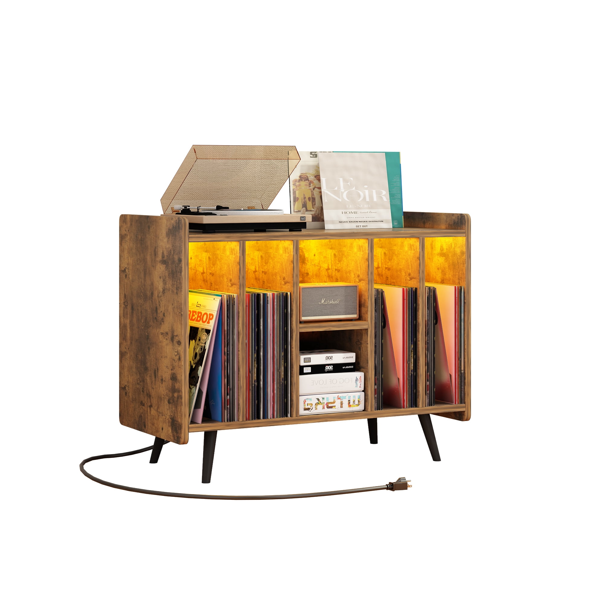 Tcbosik Record Player Stand with LED Lights, Vinyl Record Storage Table ...