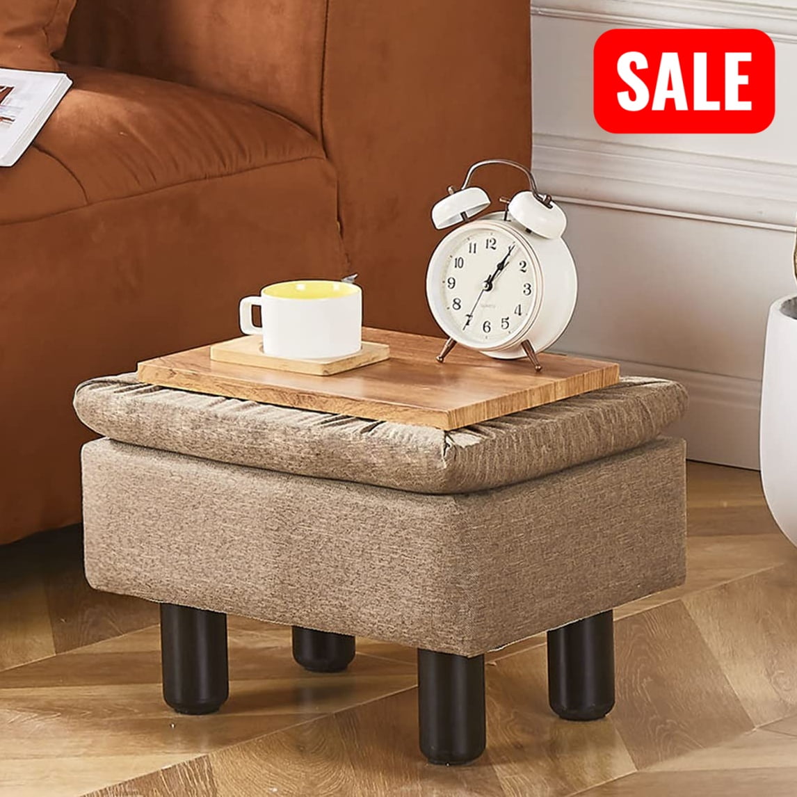 Tcbosik Rectangle Ottoman with Storage & Tray Lid, Upholstered Linen ...