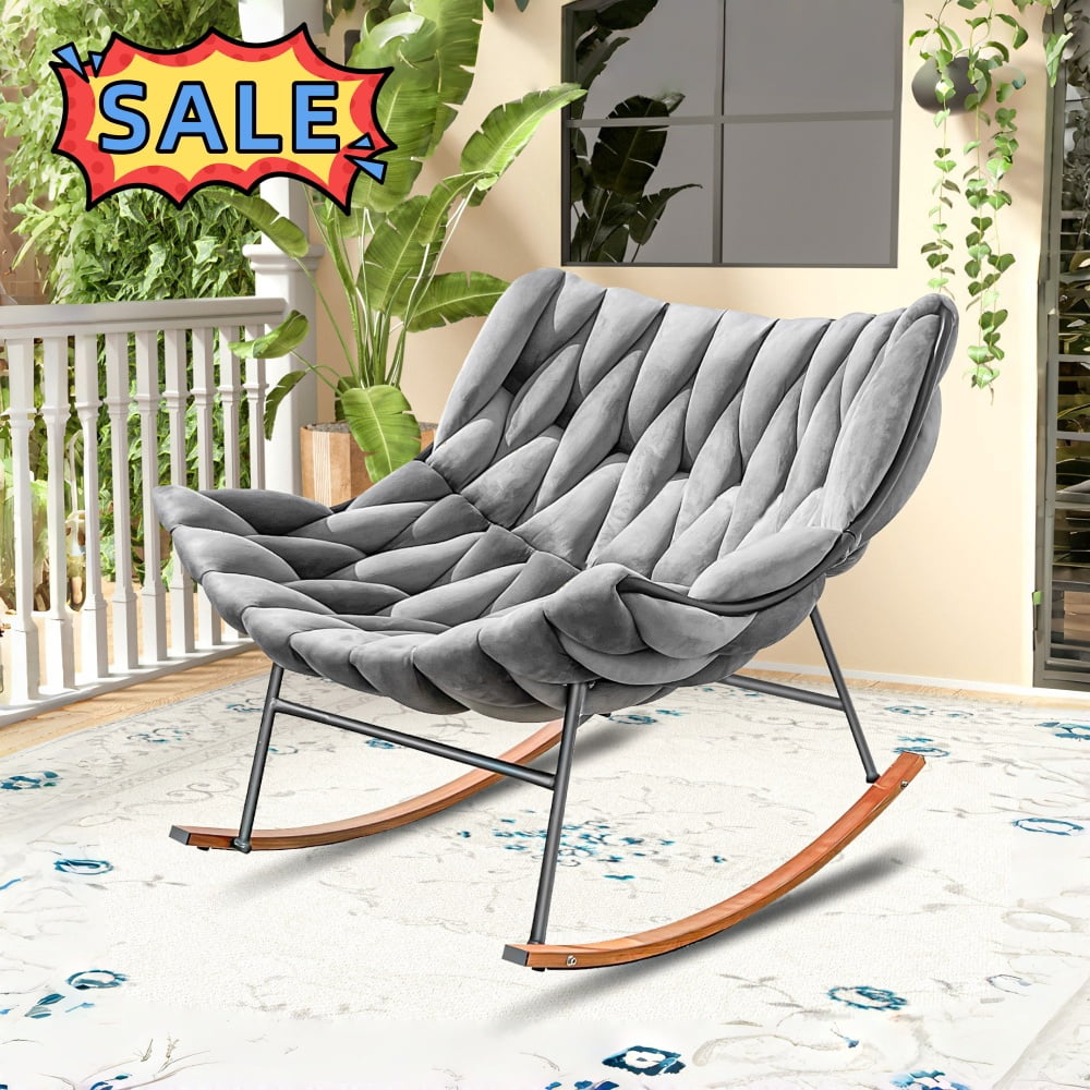 Tcbosik Rocking Chair with Cozy Cushion for Outdoor, Modern Papasan ...