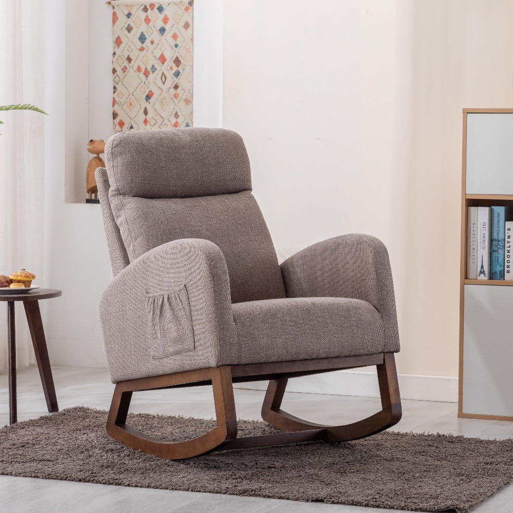 Tcbosik Rocking Chair, Modern Glider Rocker with Side Pocket, Comfy ...