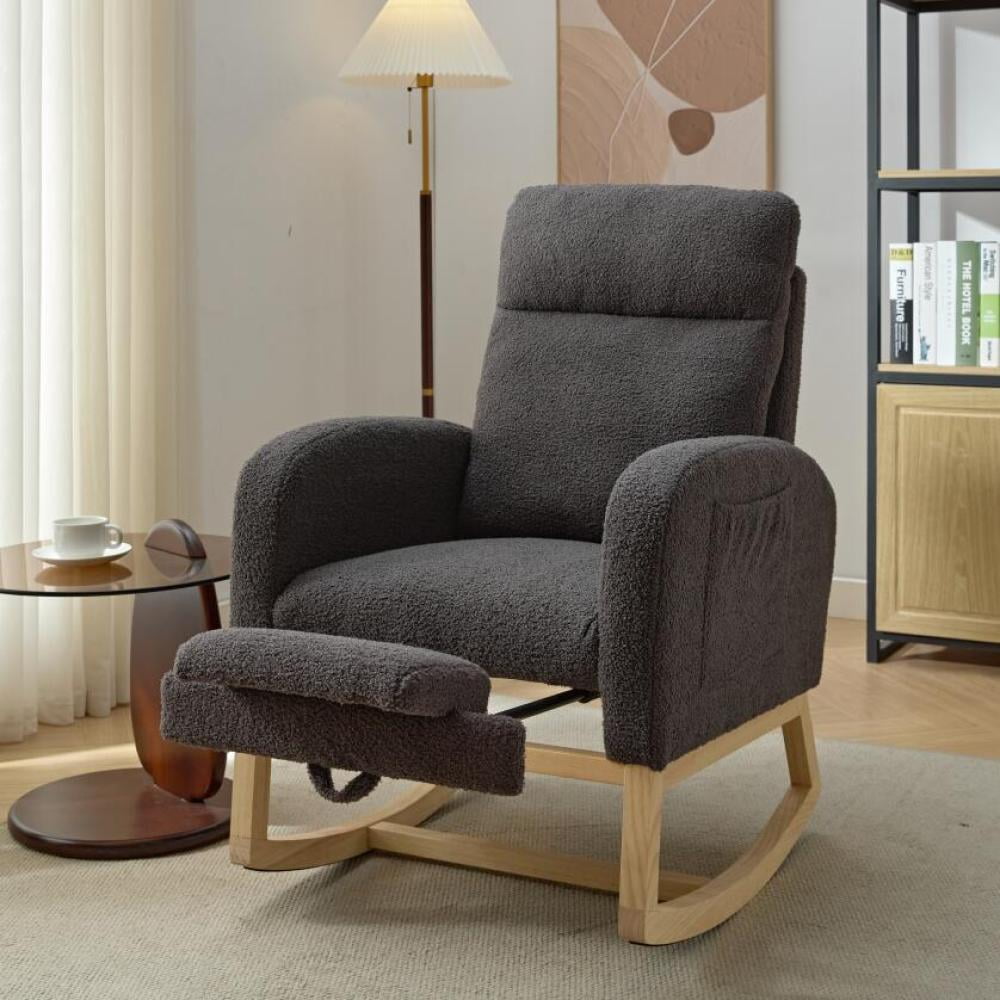 Tcbosik Rocking Chair, Teddy Upholstered Glider Rocker with Footrest ...