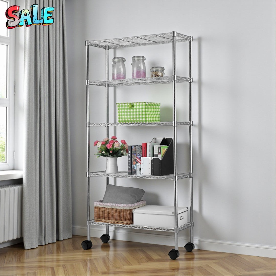 Tcbosik Rolling 5-Tier Storage Shelf with Wheels, 65" Heavy Duty NSF ...