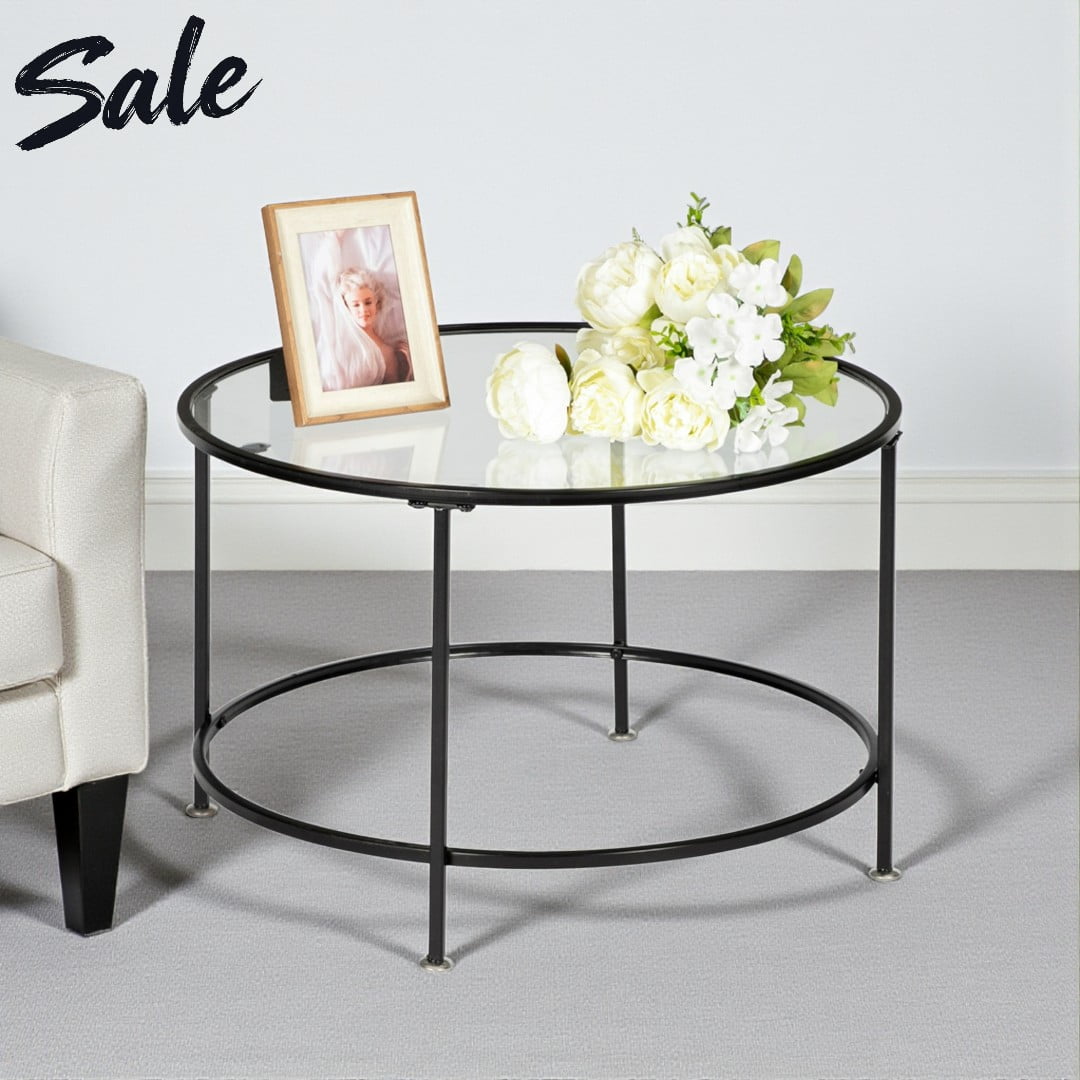 Tcbosik Round Glass Coffee Tables for Living Room, 26" Modern Accent ...
