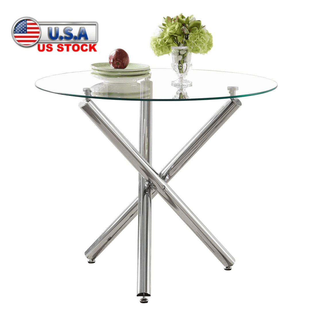 Tcbosik Glass Round Dining Table with Metal Legs for Small Space ...