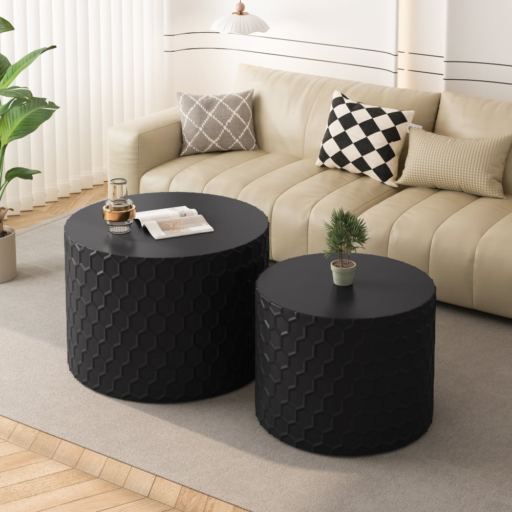 Tcbosik Round Nesting Coffee Table Set of 2, Circle Cocktail Table ...