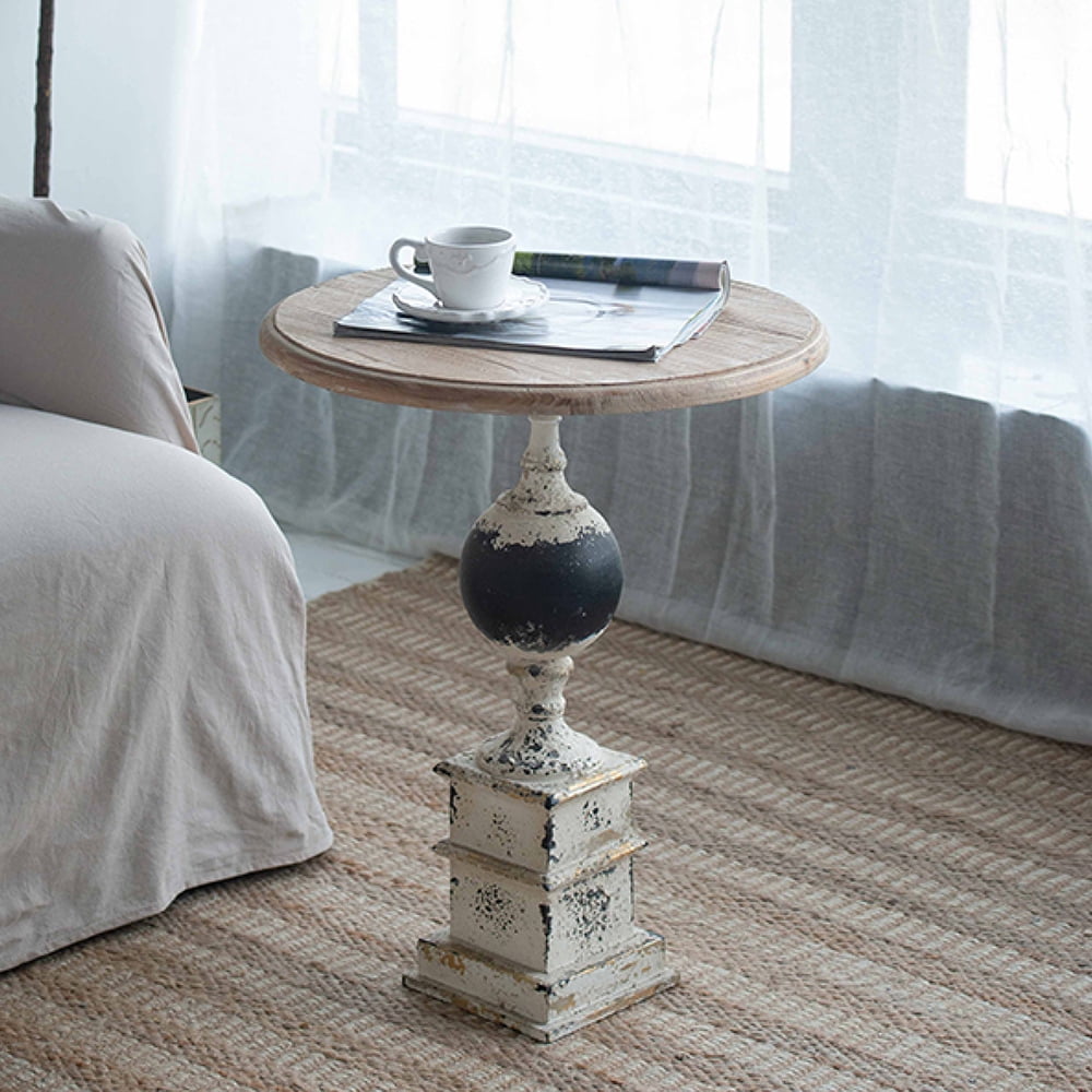 Tcbosik Rustic Farmhouse End Table, Wooden Round Side Table, French ...