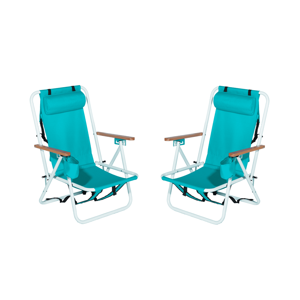 Tcbosik Set of 2 Beach Chairs with Headrest and Cup Holder, Portable ...
