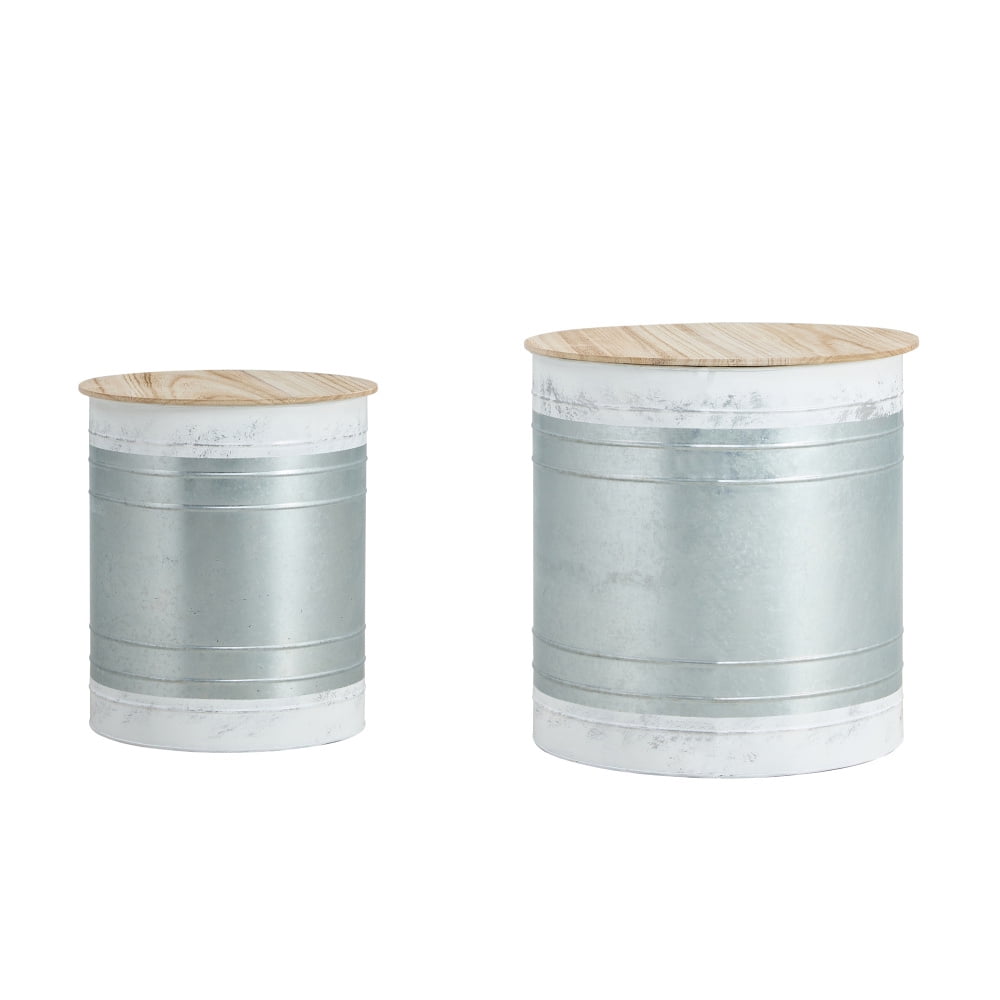 Tcbosik Set of 2 Farmhouse Accent Side Tables, Rustic Storage Ottoman ...