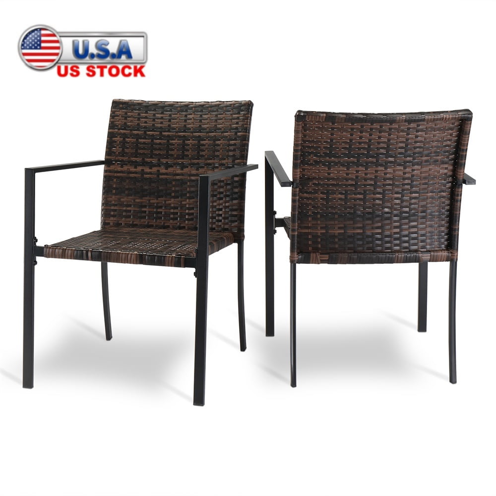 Tcbosik 2 Pack Wicker Lounge Cahris, Club Chairs with Steel Frame, Rattan Armchair for Outdoor ...