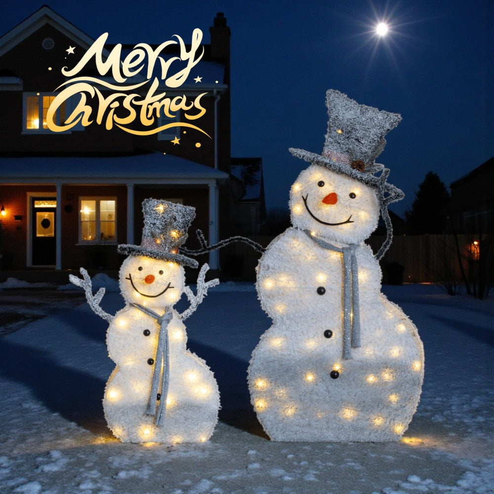 Tcbosik Set of 2 Pre-lit Snowman Christmas Decorations with 80 LED ...