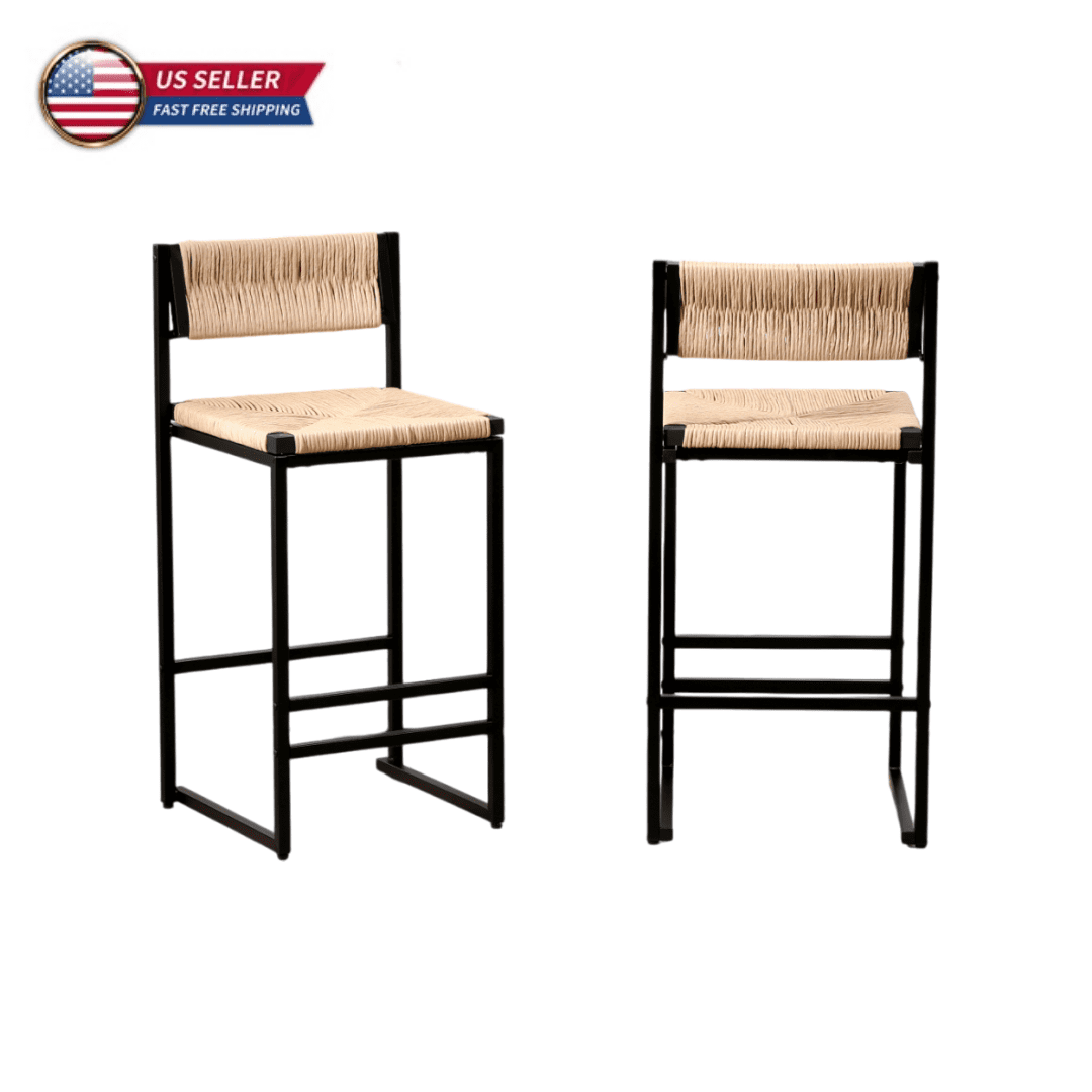 Tcbosik Set of 2 Paper Rope Weave Bar Stools, Counter Height Bar Chairs ...
