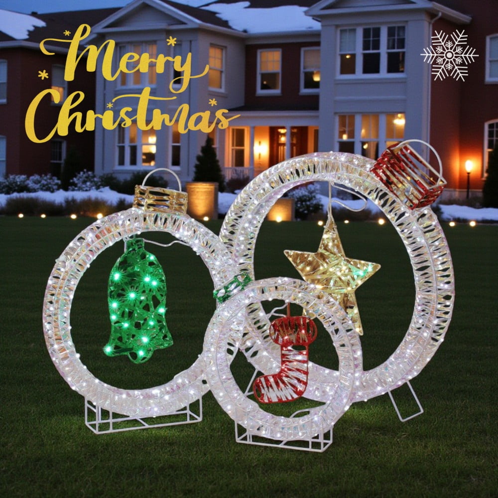 Tcbosik Set of 3 Christmas Lighted Round Decorations, Prelit Iridescent ...
