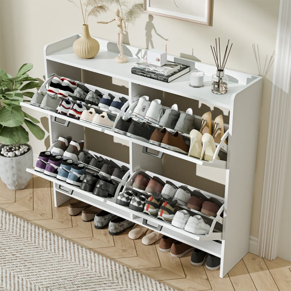 Tcbosik Shoe Cabinet with 4 Flip Drawers, Freestanding Shoe Storage ...