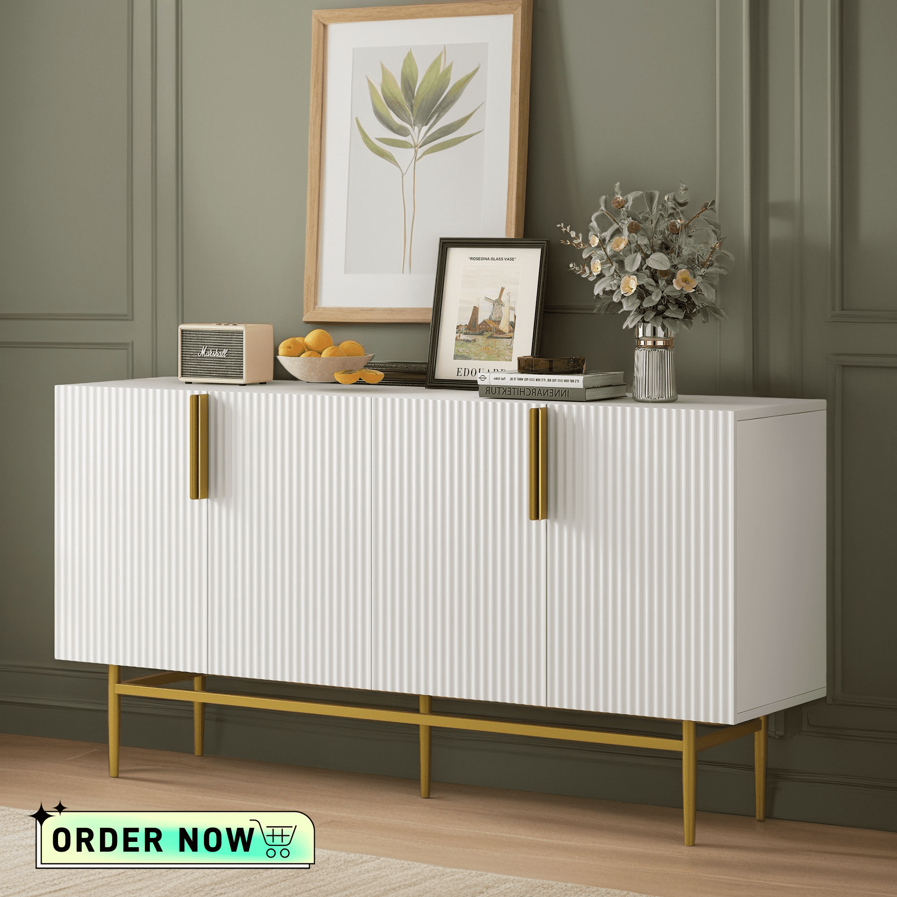 Tcbosik Sideboard Buffet Cabinet with 4 Doors, Cupboard Console Table ...