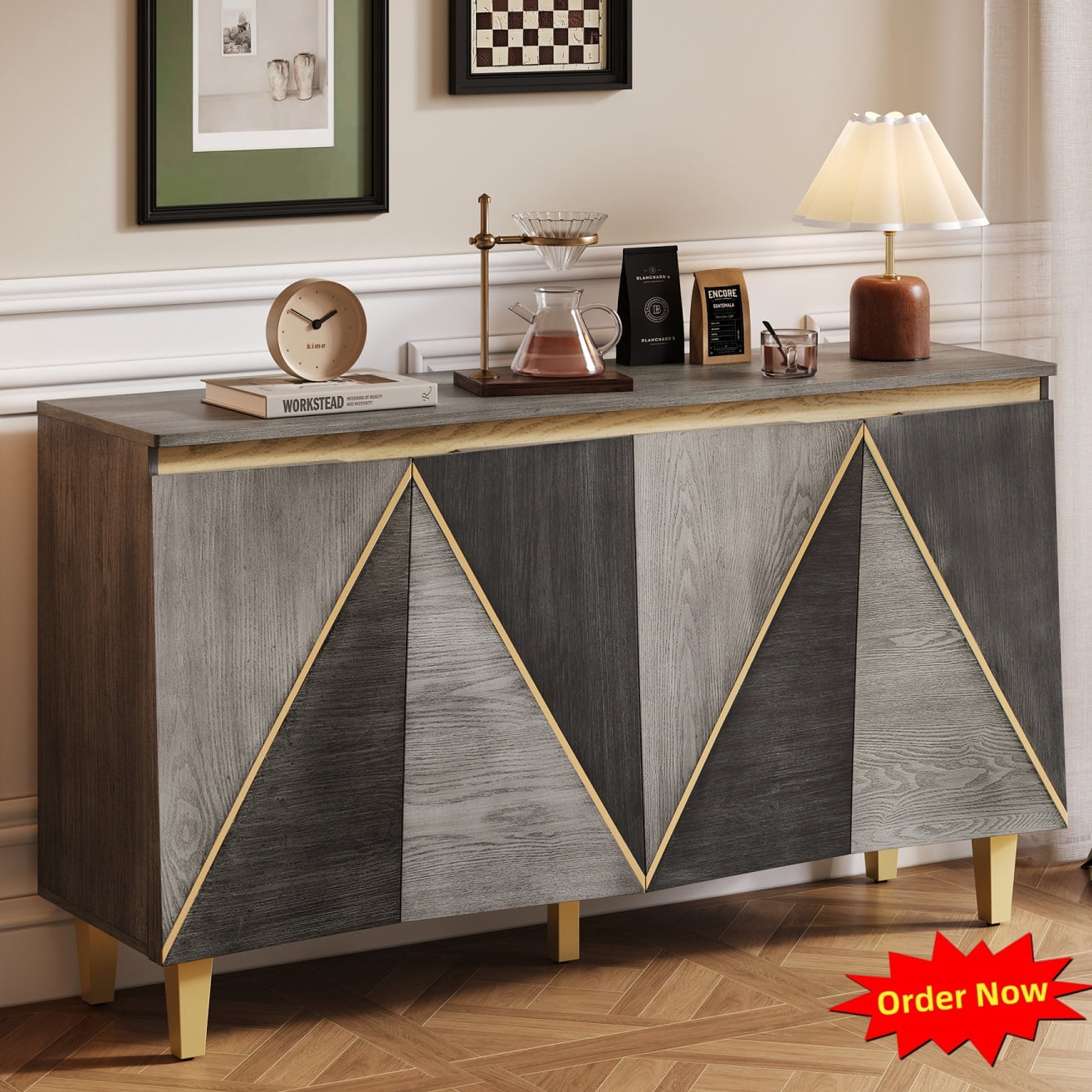 Tcbosik Sideboard Buffet Cabinet, 60" Kitchen Storage Cabinet with ...