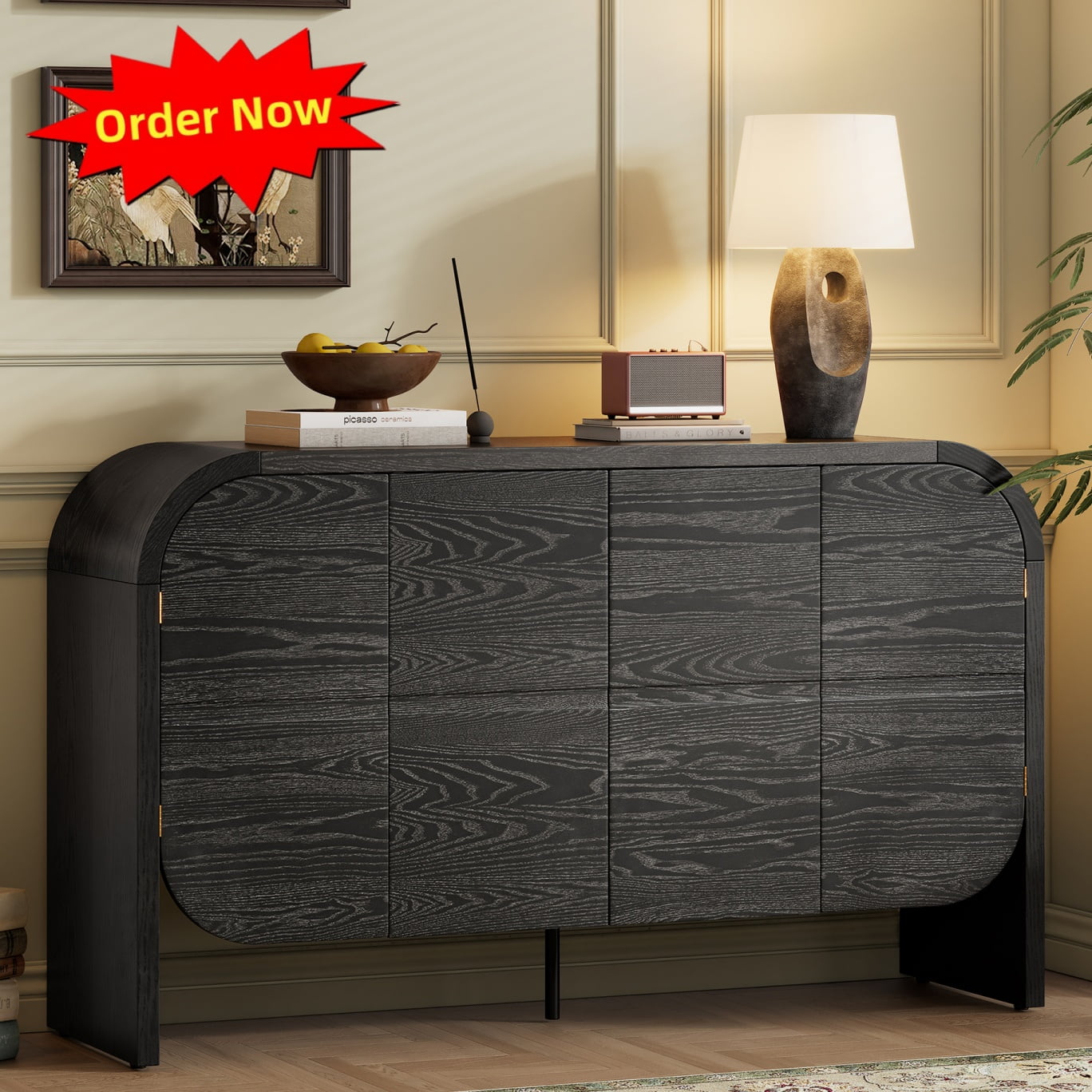 Tcbosik Sideboard Cabinet with 4 Doors, 56 inch Credenza with ...