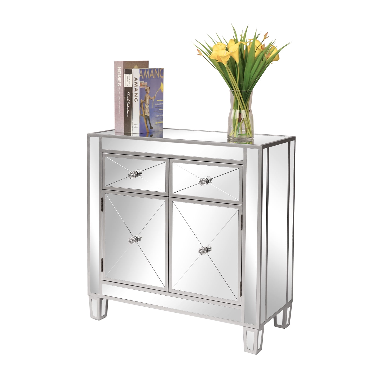 Tcbosik Silver Bedside Table, Sofa Side Table with Drawers and Doors ...