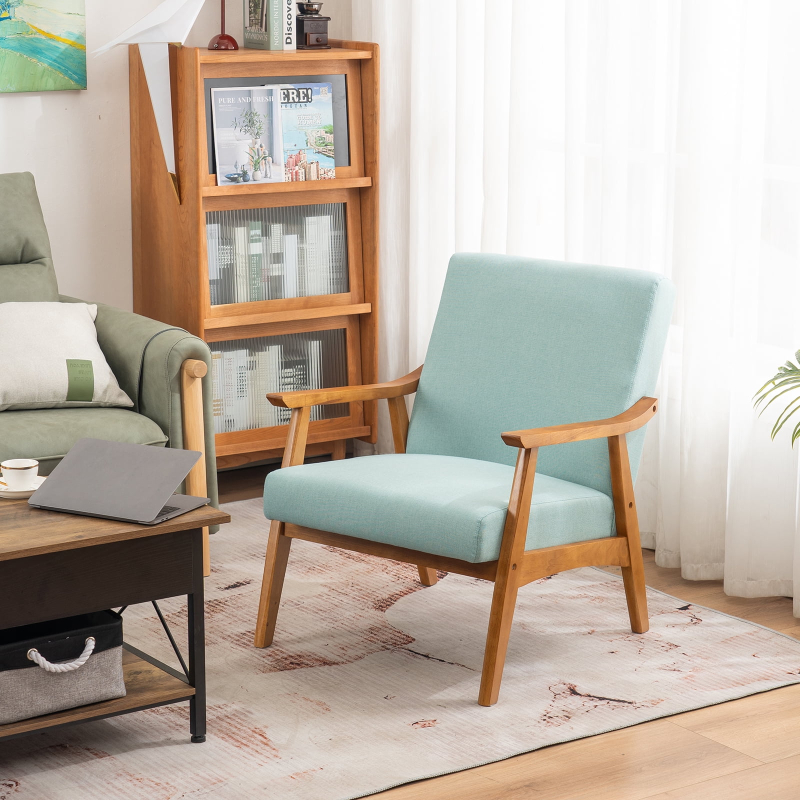 Tcbosik Single Armchair Retro Fabric Leisure Backrest Chair Wood ...