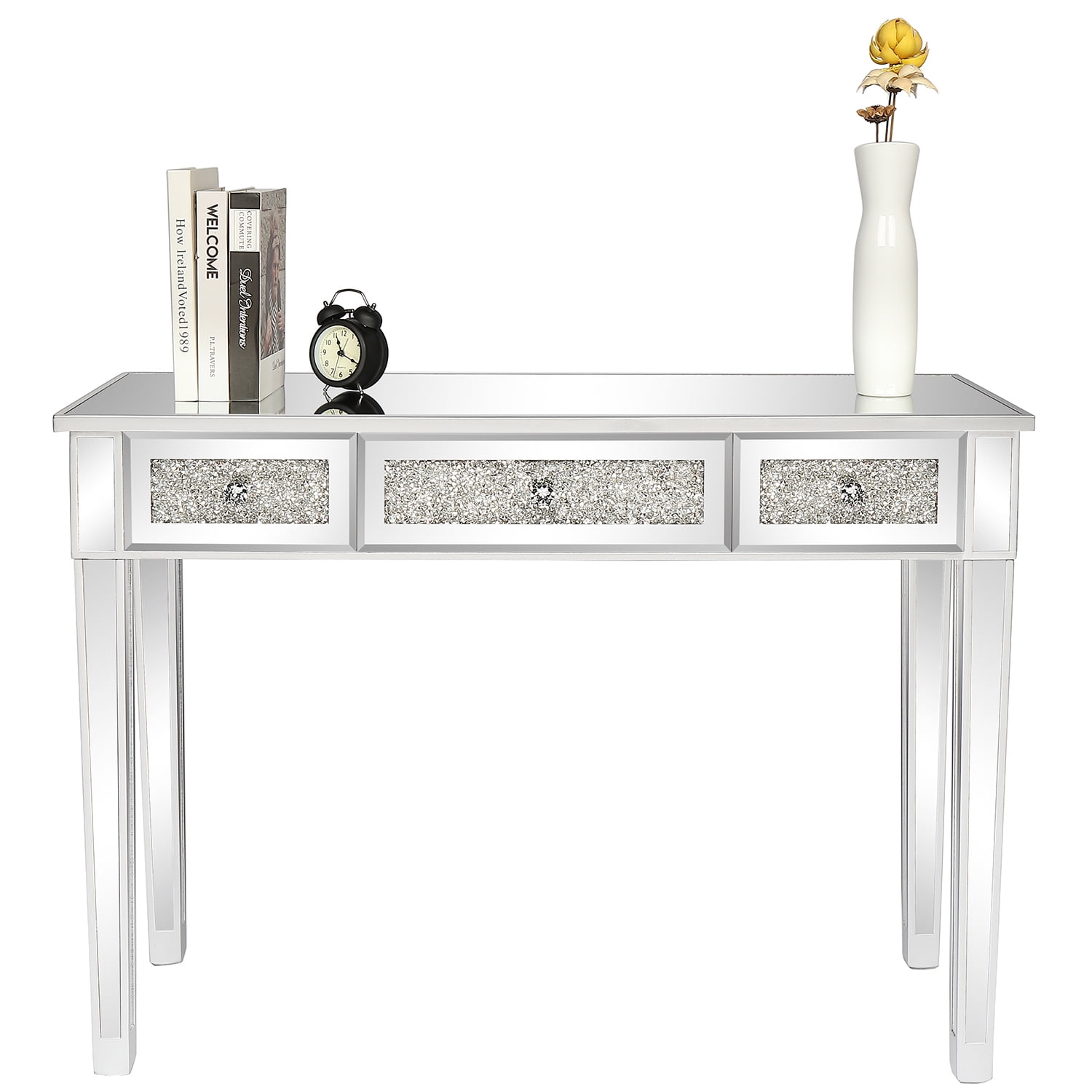 Tcbosik Sliver Console Table, Computer Desk, Mirrored Desk with 3 ...