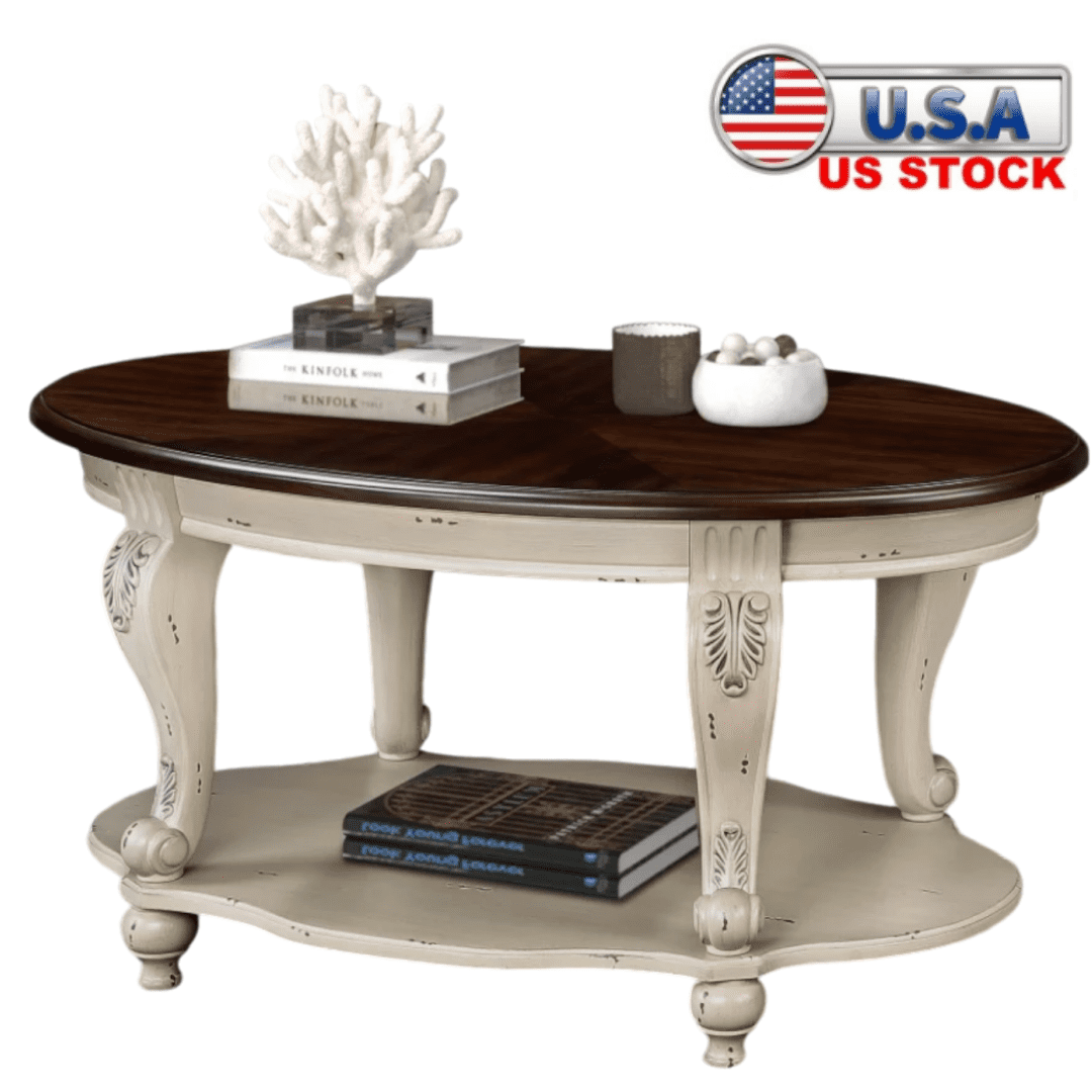 Tcbosik 2-Tier Oval Coffee Table, Wood Cocktail Table, Center Table for ...