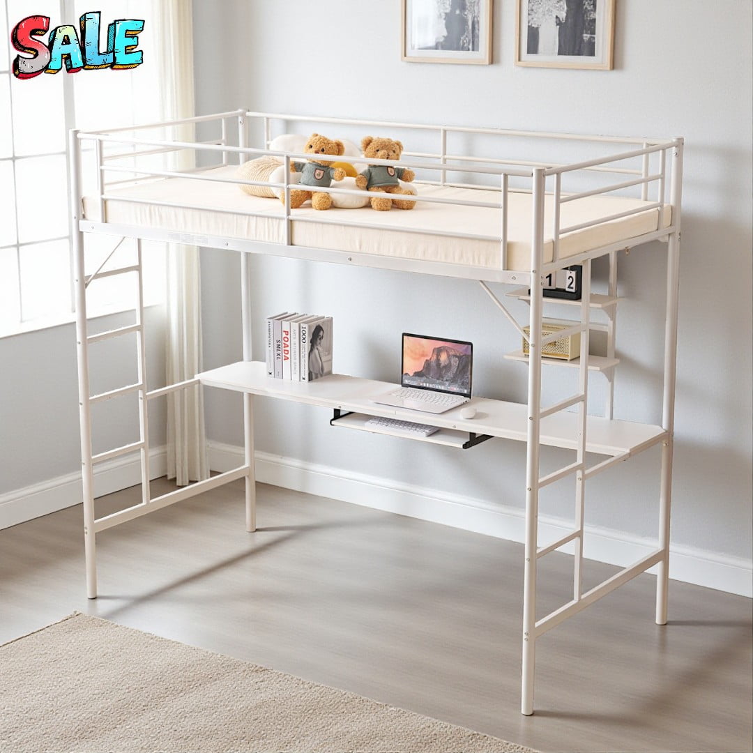 Tcbosik Space-Saving Twin Loft Bed with Study Desk and Storage – Metal ...