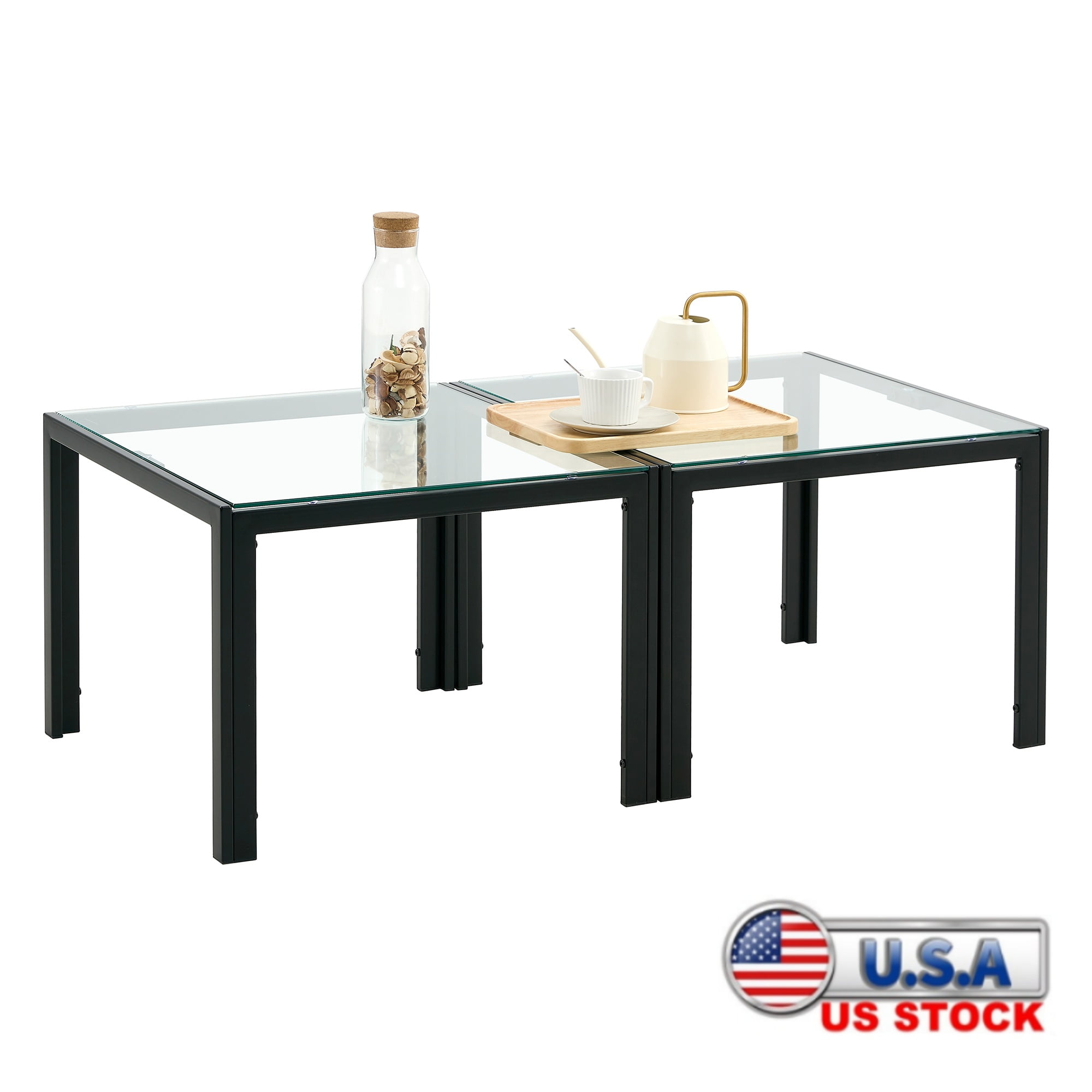 Tcbosik Square Coffee Table Set of 2, Modern Tea Table with Tempered ...