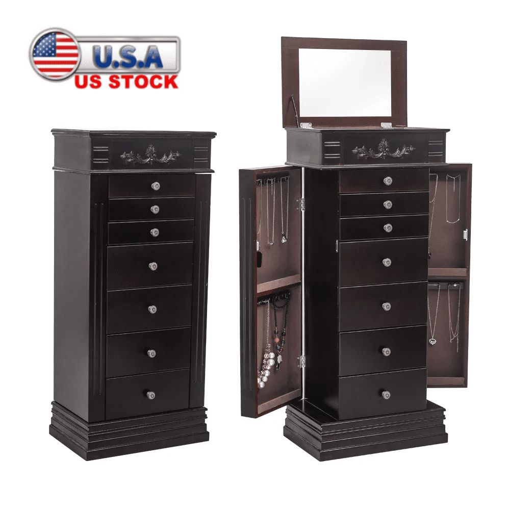 Tcbosik Standing Jewelry Cabinet, Wooden Jewelry Storage Chest with ...