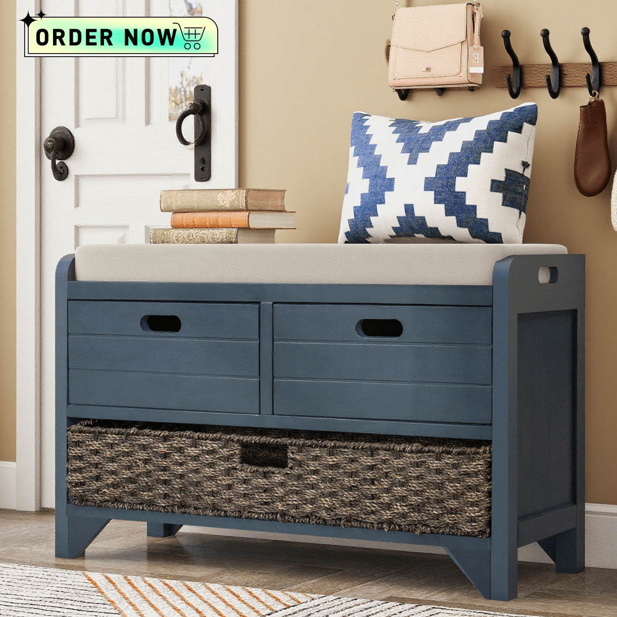Tcbosik Storage Bench with Removable Basket and 2 Drawers, Entryway ...