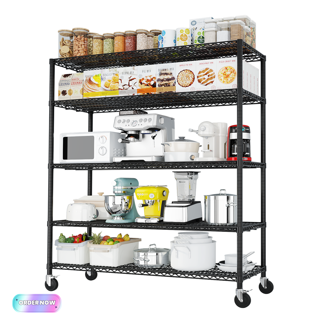 Tcbosik Storage Rack with Wheels, 5-Tier Shelving Unit, 3200 lbs Heavy ...